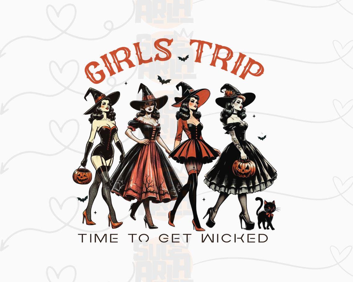 Retro Witch Sublimation Clipart PNG Bundle Instant Download Vintage ...