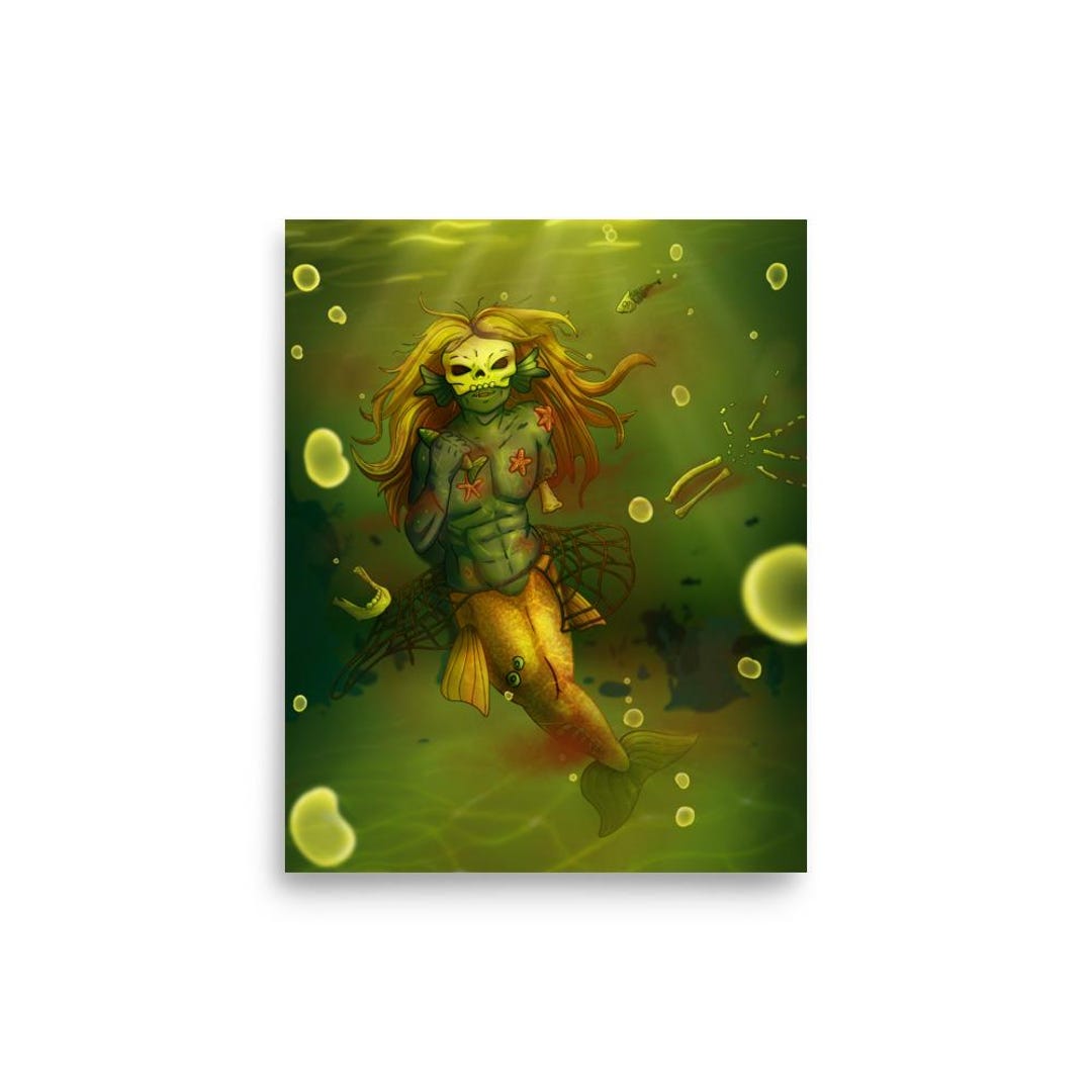 Grim Reaper Zombie Merman Poster Dark Fantasy Art Print Unique Creature ...