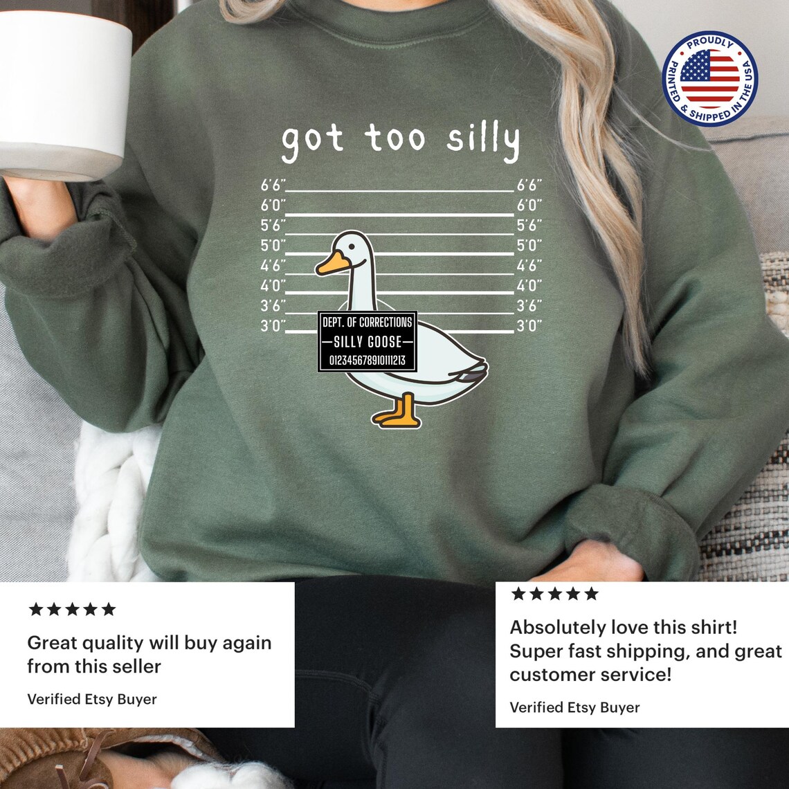 Silly Goose Sweatshirt: Got Too Silly Mugshot Jail Goose - Etsy