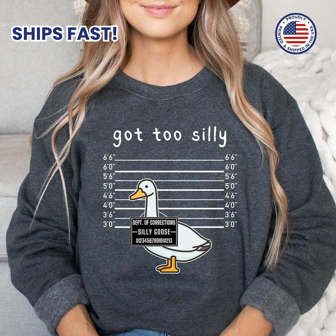 Silly Goose Sweatshirt: Got Too Silly Mugshot Jail Goose - Etsy