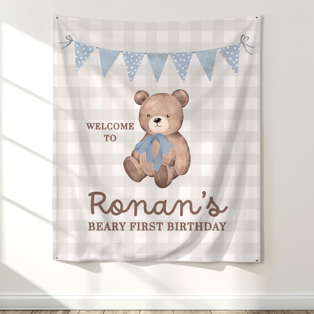 Personalized Beary First Birthday Banner: Teddy Bear Custom Birthday ...