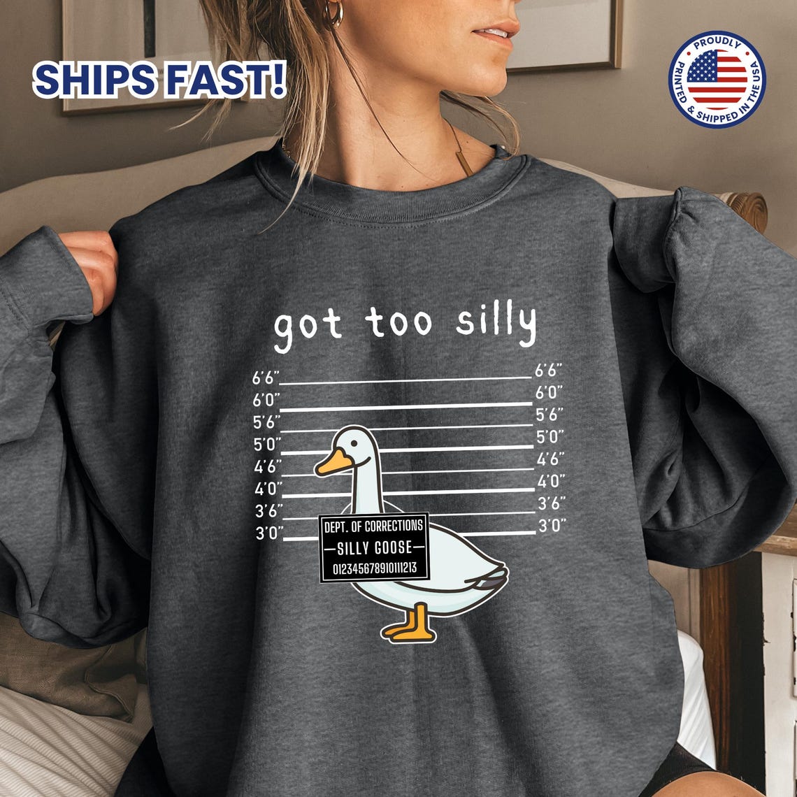 Silly Goose Sweatshirt: Got Too Silly Mugshot Jail Goose - Etsy