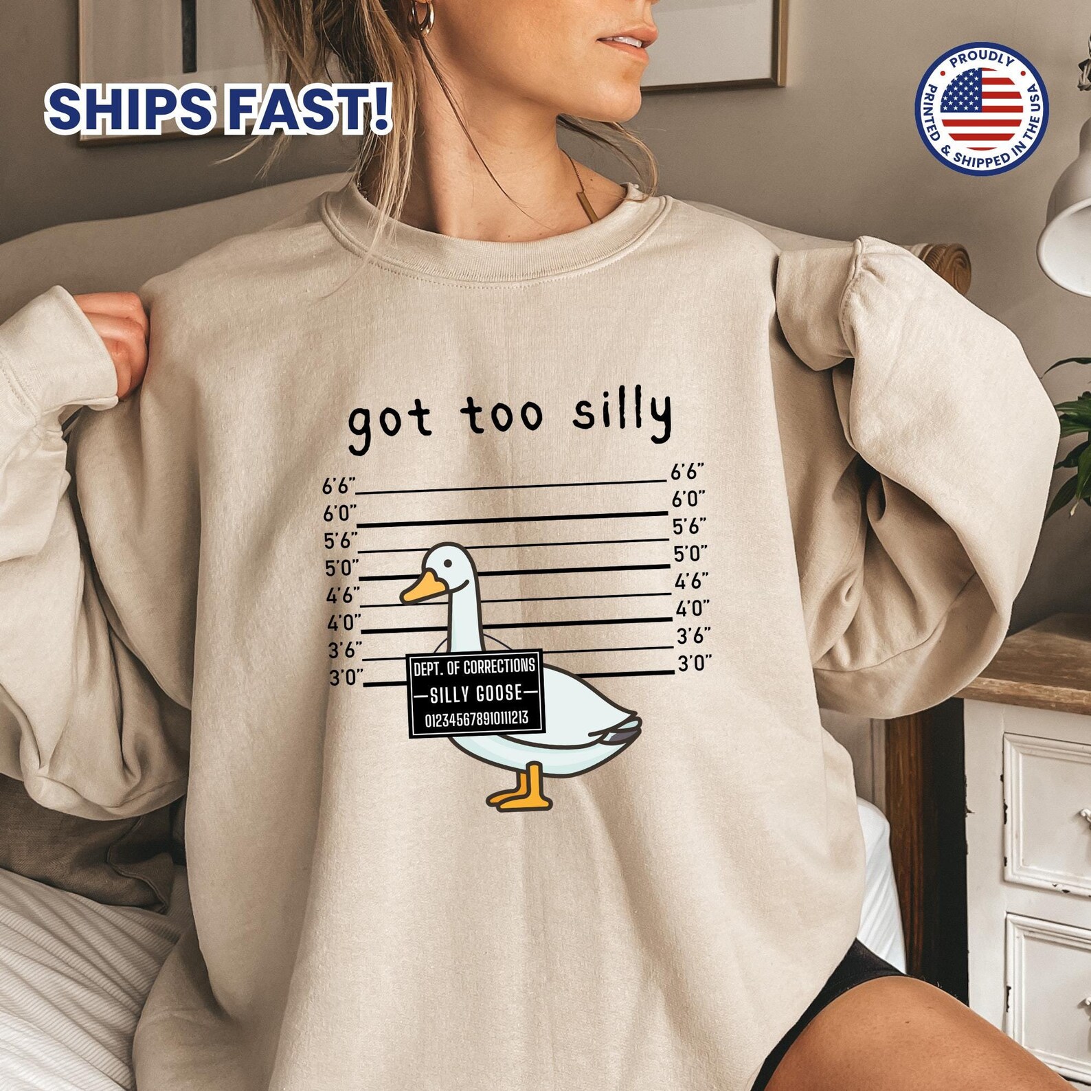 Silly Goose Sweatshirt: Got Too Silly Mugshot Jail Goose - Etsy