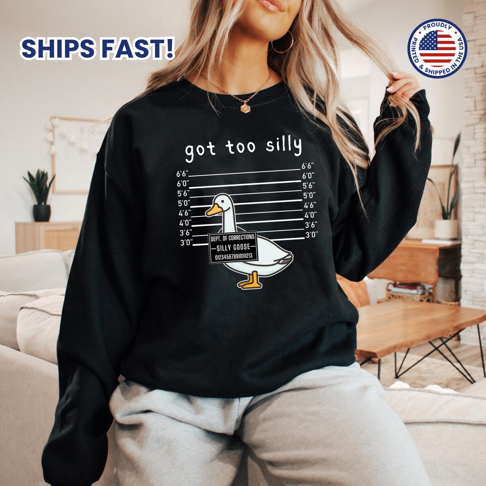 Silly Goose Sweatshirt: Got Too Silly Mugshot Jail Goose - Etsy