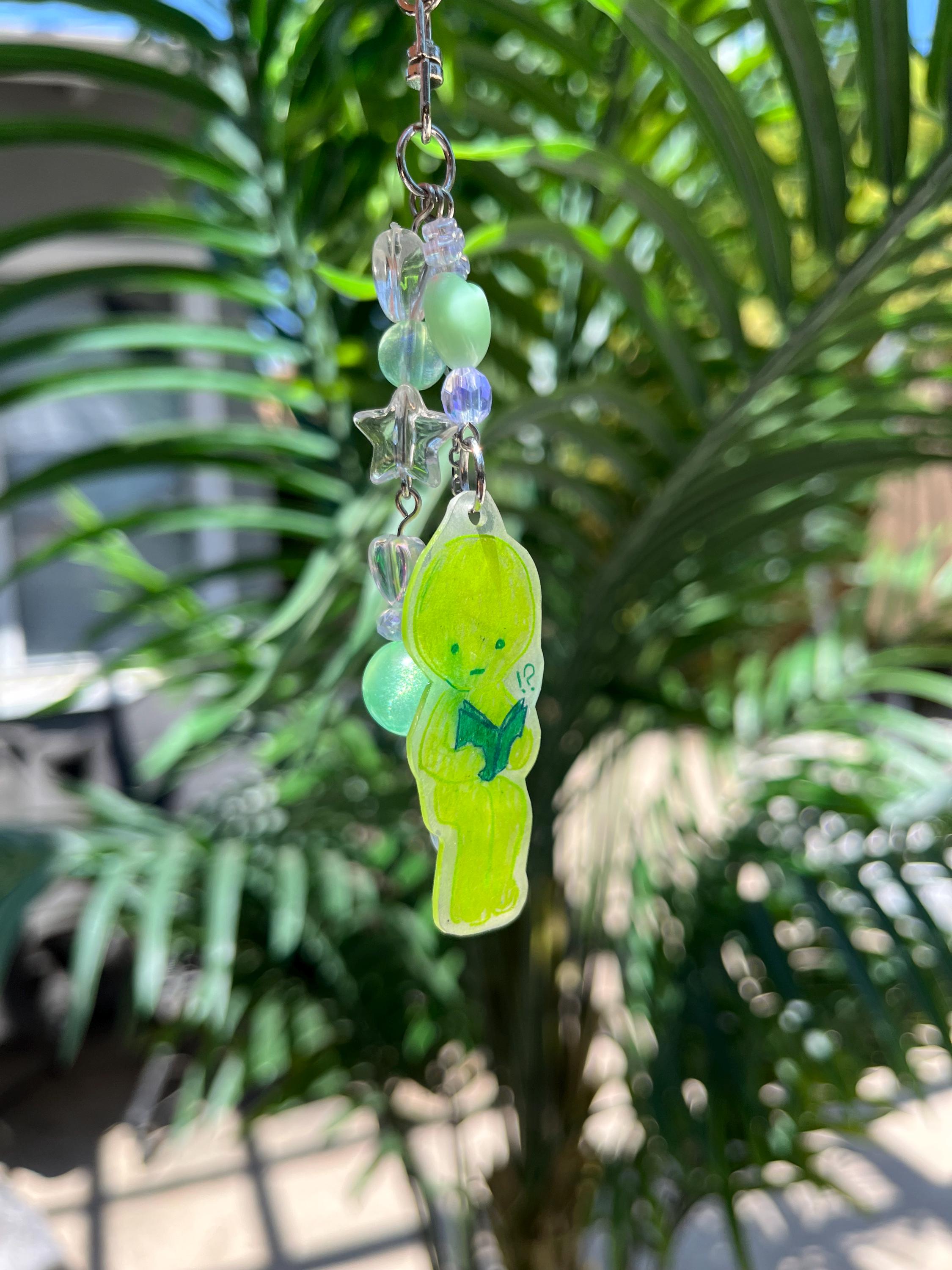 Reading Smiski Keychain Cute, Green, Aesthetic, Y2K Beaded Bag Charm - Etsy