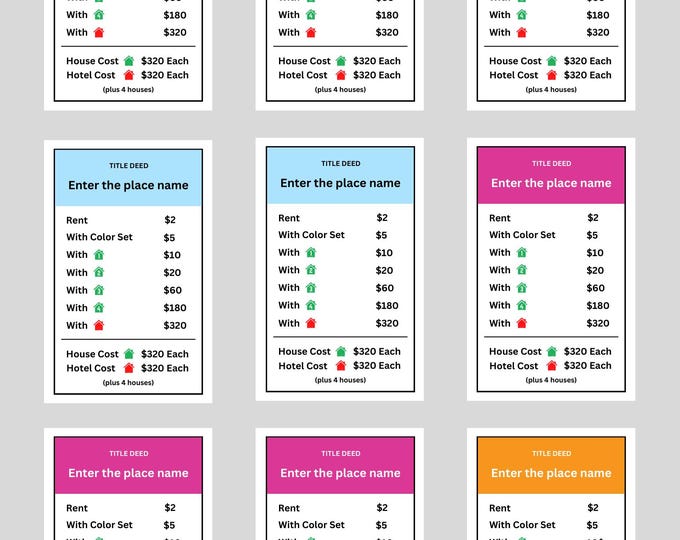 Monopoly Deed Editable Template - Etsy
