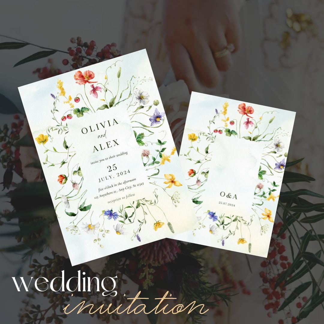 Wildflower Wedding Invitation Template, Printable Wedding Invitation ...