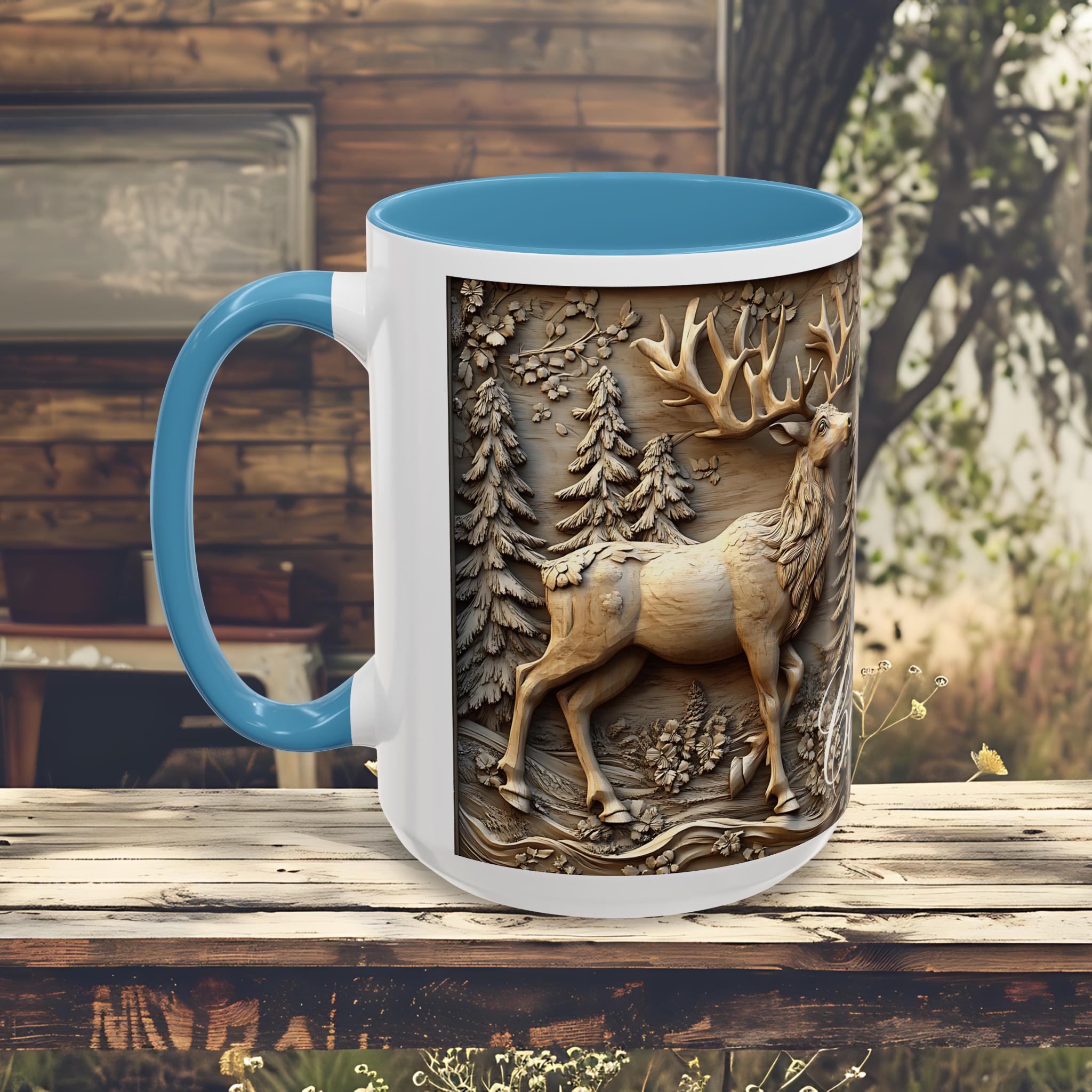 Custom Deer Mug: Vintage Wood Carving, Nature Lover Gift, Realistic ...