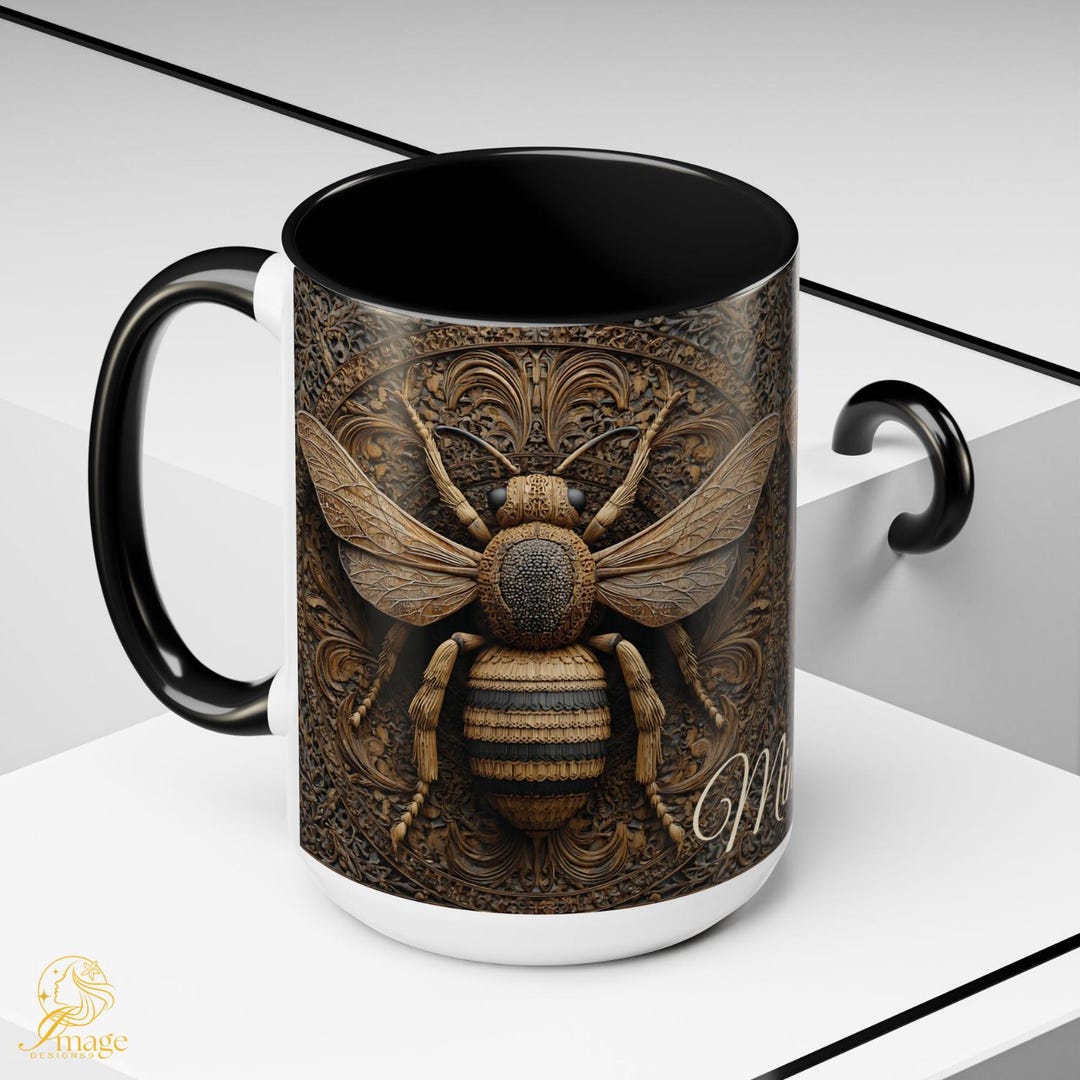 Personalizedbee Mug, Realistic Antique Brass Bee Wood Carved Mug ...