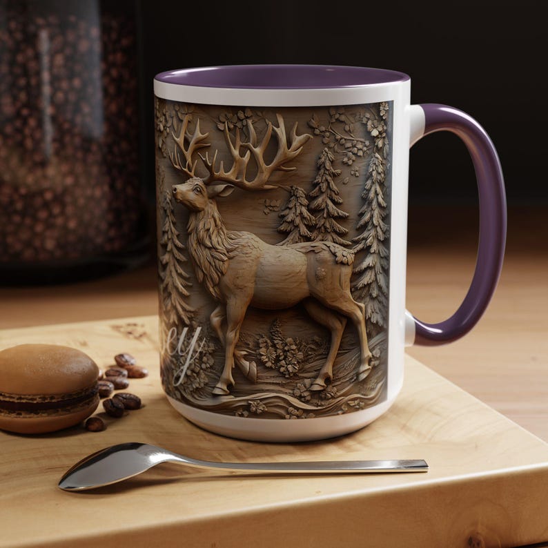 Custom Deer Mug: Vintage Wood Carving, Nature Lover Gift, Realistic ...