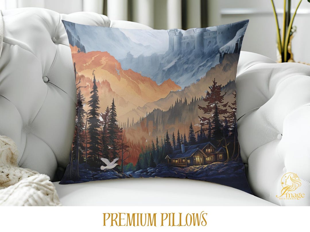 Mountain Cabin Decorative Pillow | Cozy Nature Pillow for Outdoor ...