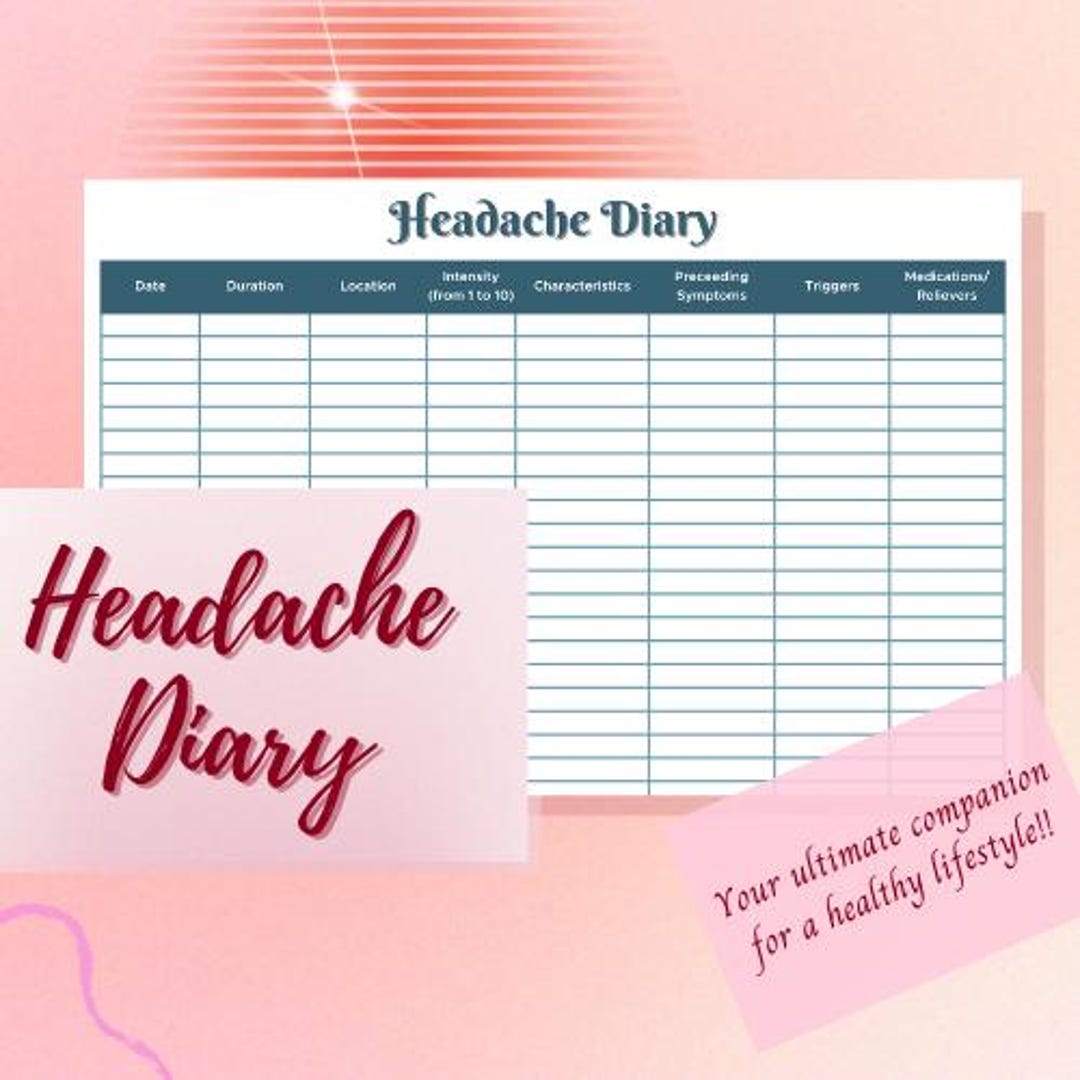 Minimalist Headache Migraine Tracker, Headache Diary, Headache Chart ...
