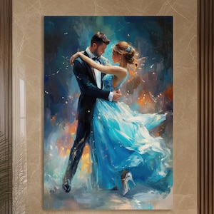 Ballroom Dance, Dancing Couple, Canvas Print. Blonde in Blue Dress and ...