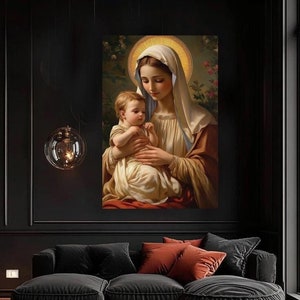 Maria With Baby Wall Art. Blessed Virgin Mary Holding Child on Her Arms ...