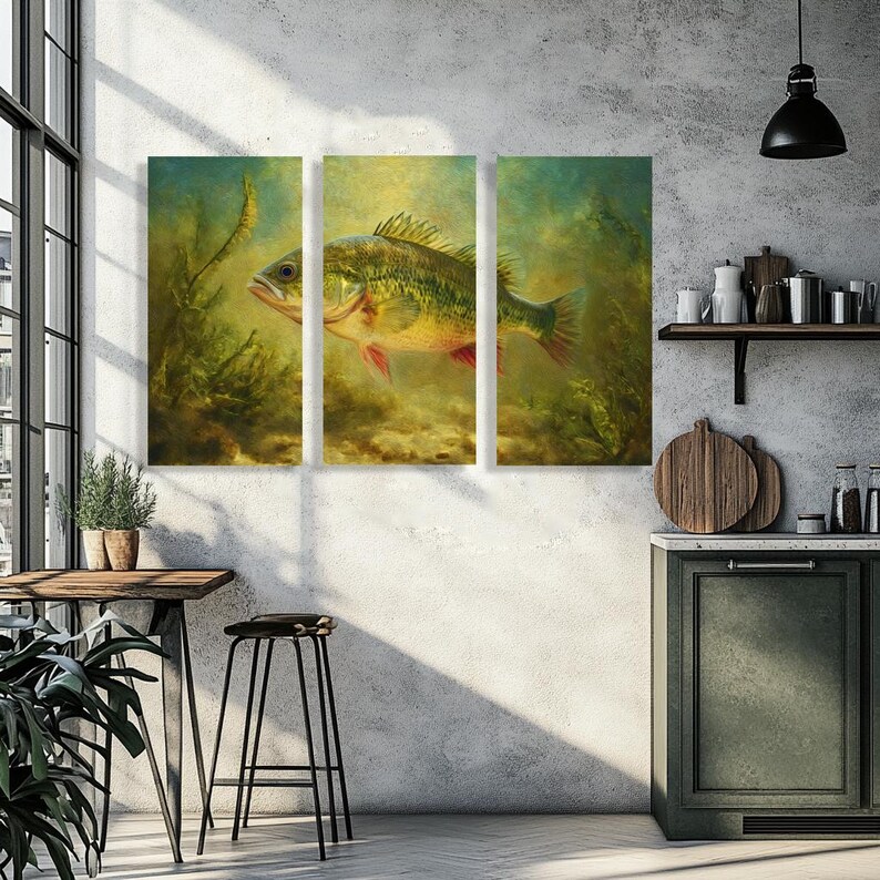 Bass Fish Wall Art, Underwater Lake Scene Canvas Print. Fishing Decor ...