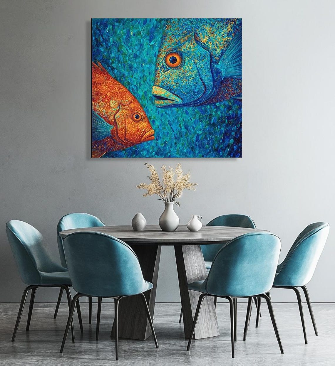Colorful Abstract Fish Painting on Canvas Art. Vibrant Ocean Wall Art ...