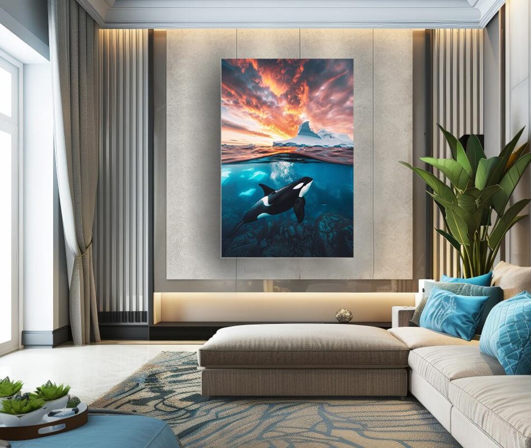 Killer Whale Wall Art Print. Marine Animals Canvas. Orca Jump Against ...