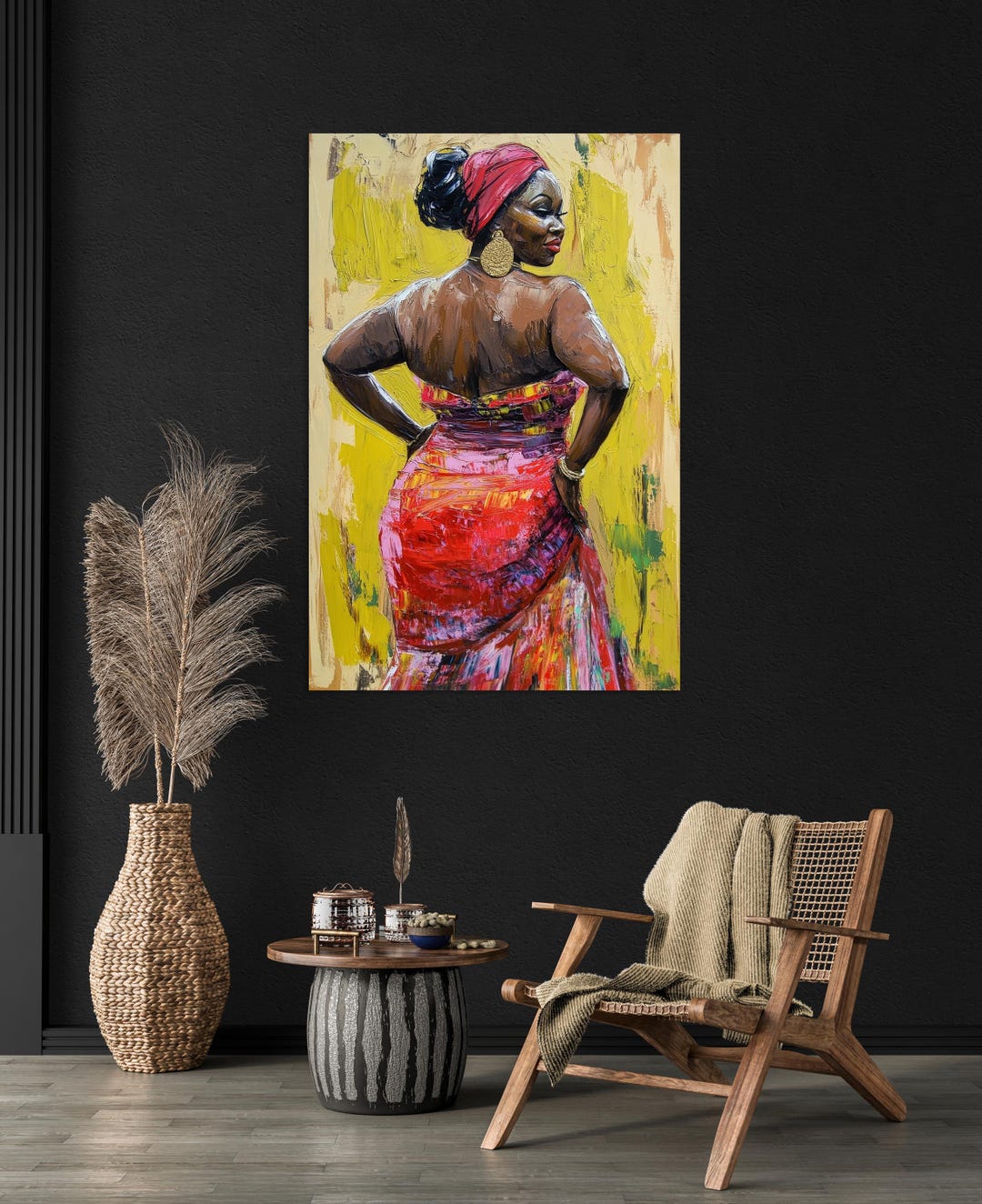 Back View Female With Curvy Body Wall Art. Black Authentic Woman in ...
