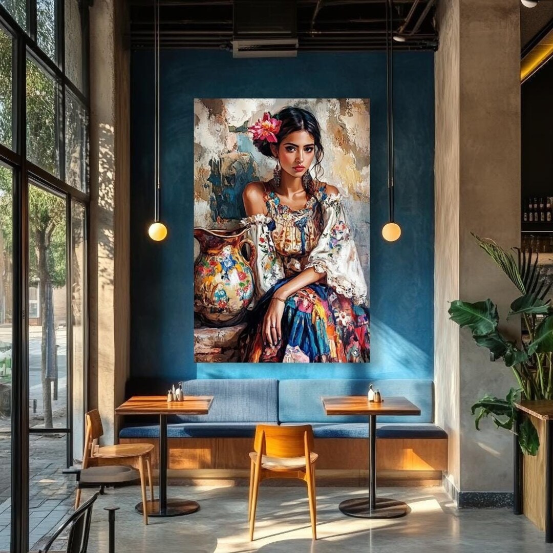 Young Mexican Woman With a Multi-colored Jug Canvas Print. Portrait of ...