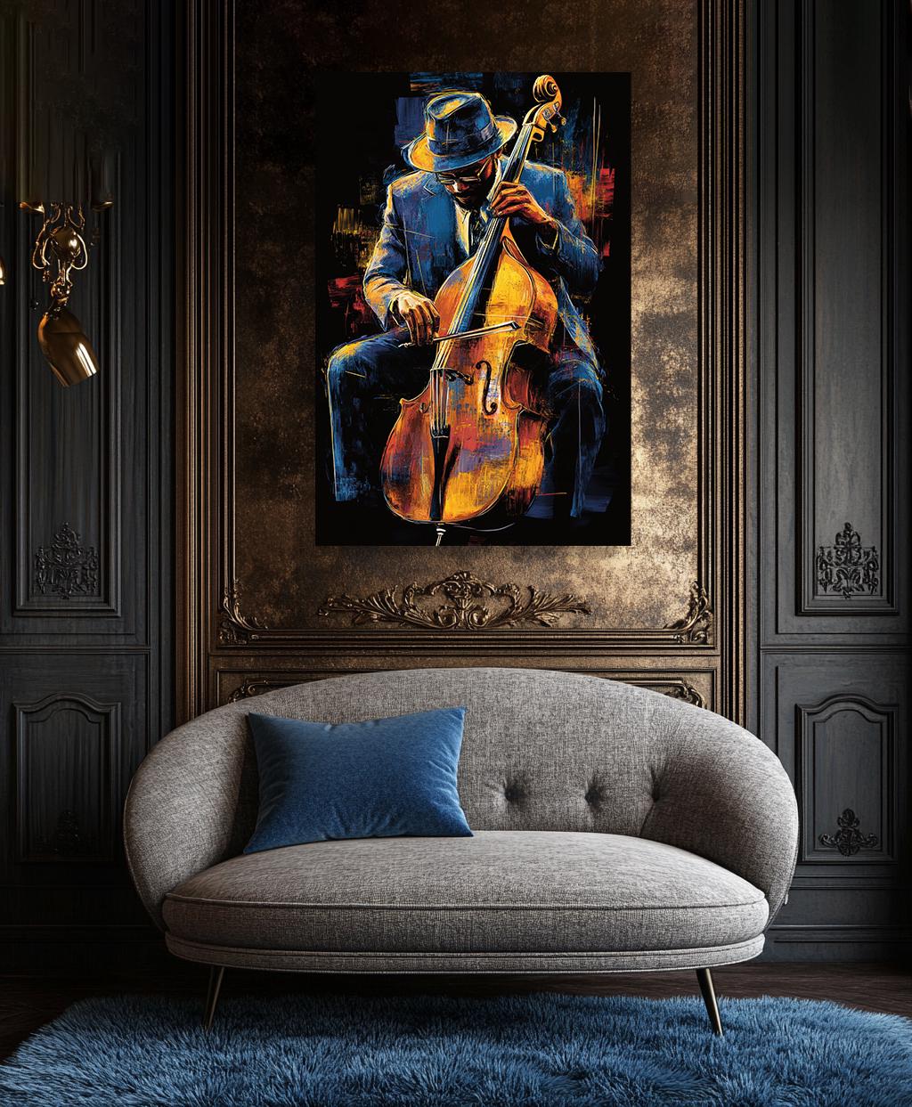 African American Jazz Musician, Canvas Print. Black Man Playing Double ...