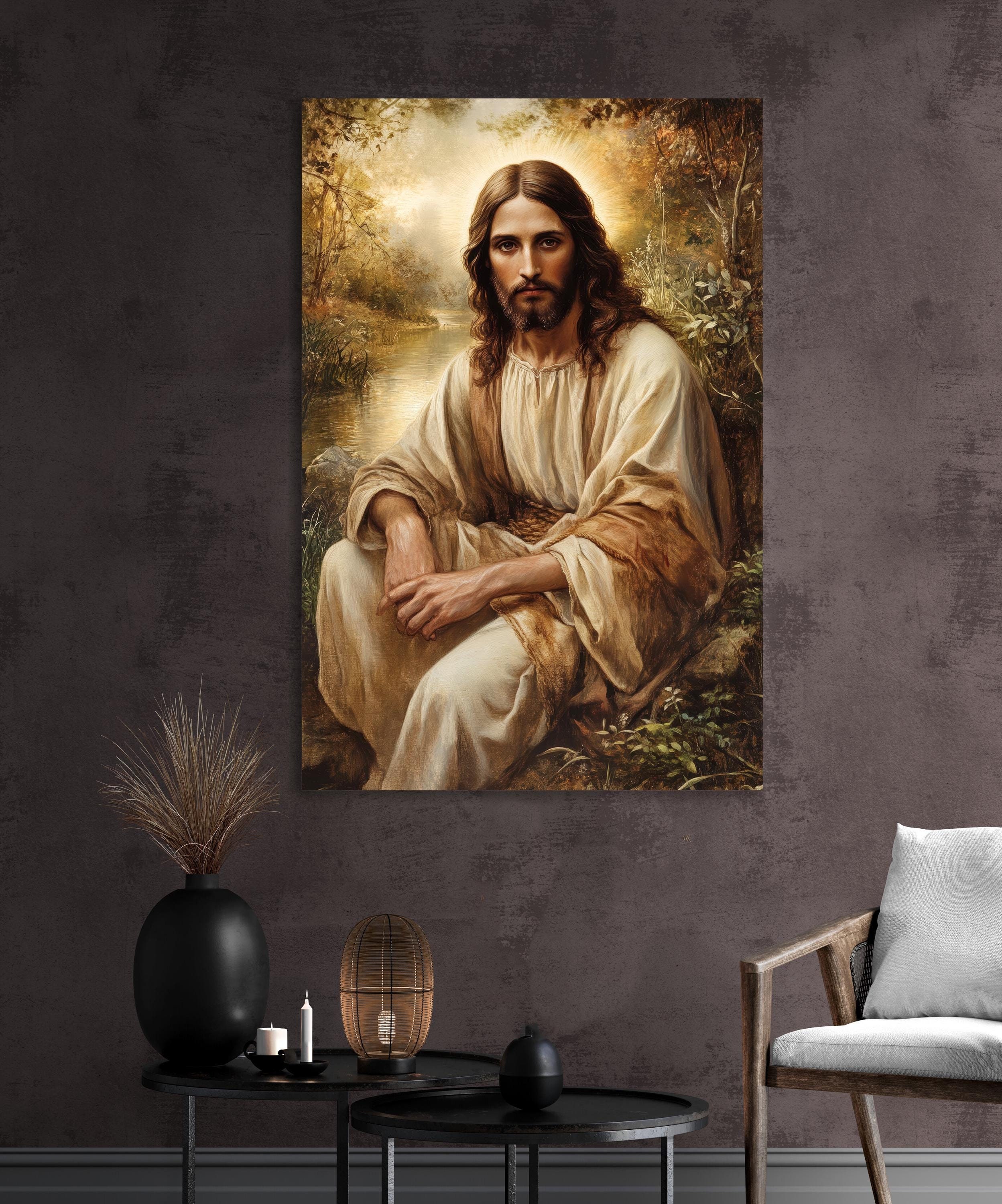 Portrait of Jesus Christ, Sitting in Garden of Gethsemane, Religious ...