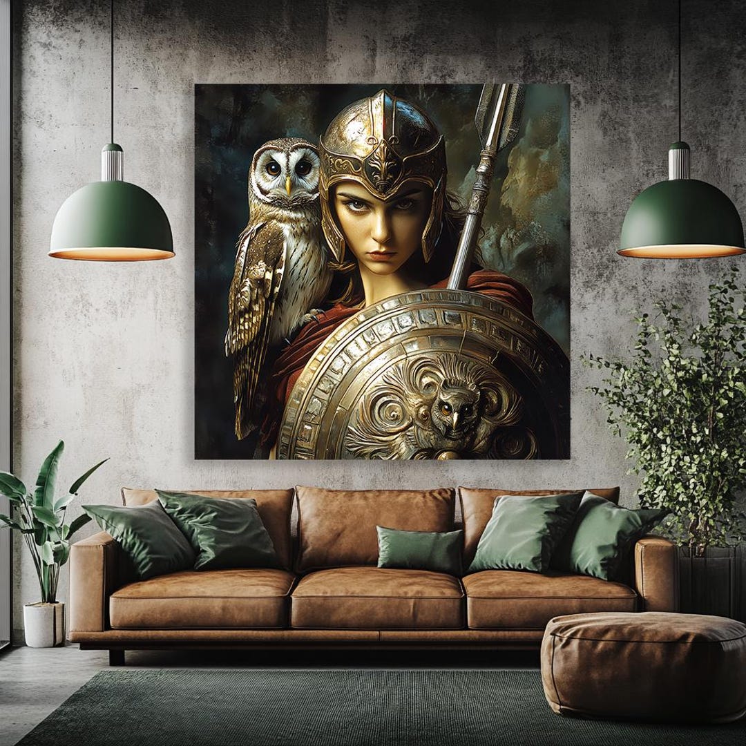 Athena, Goddess of Wisdom and War, Wall Art. Woman and Loyal Owl ...