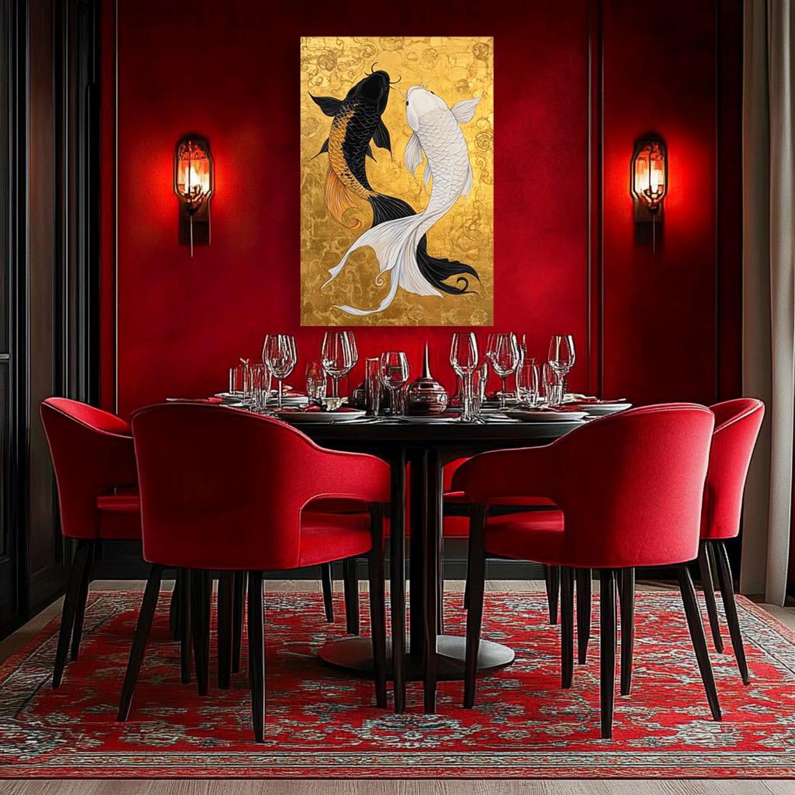 White, Black Japanese Koi Carp, Symbol of Success, Happiness, Wall Art ...
