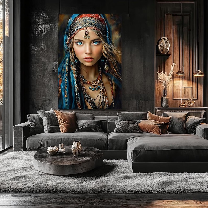 Vibrant Portrait of Young Gipsy Woman, Canvas Print. Tzigane Woman in ...