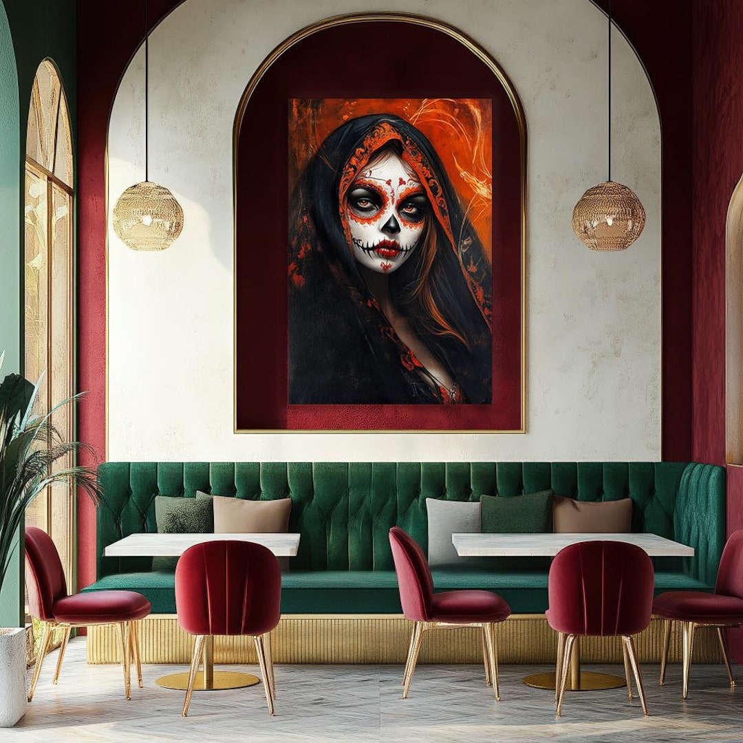 Portrait of Beautiful La Catrina in Black Shawl With Patterns on Skin ...