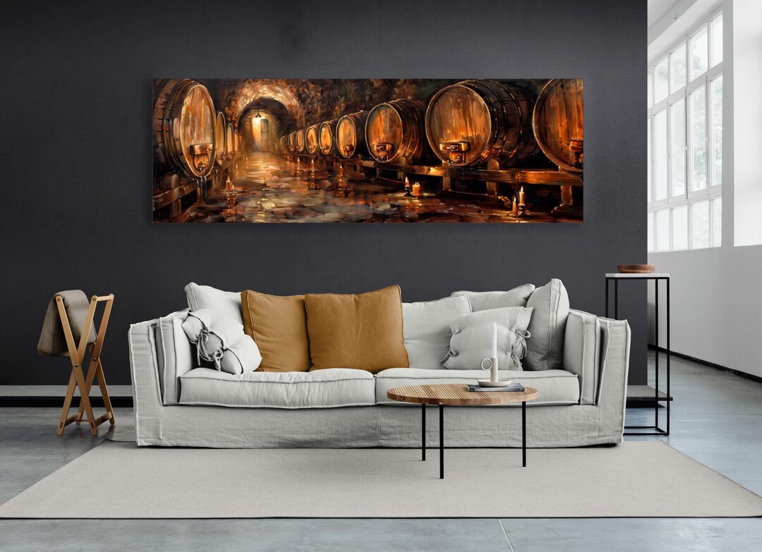 Vintage Wine Cellar Painting, Canvas Print. Wine Wooden Barrels, Oil ...