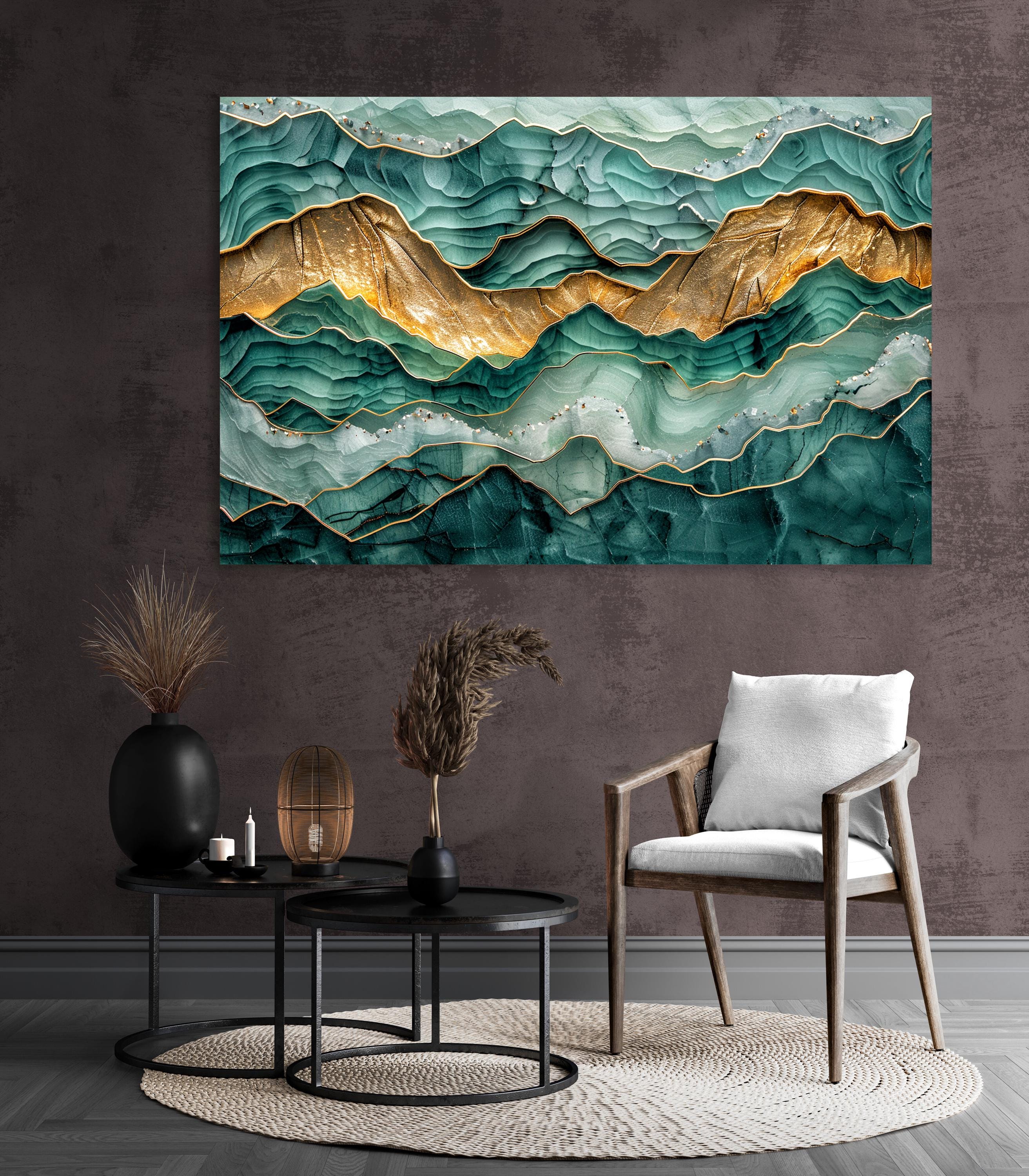 Emerald Abstract Marble. Large Mosaic Stone, Canvas Print. Interior ...
