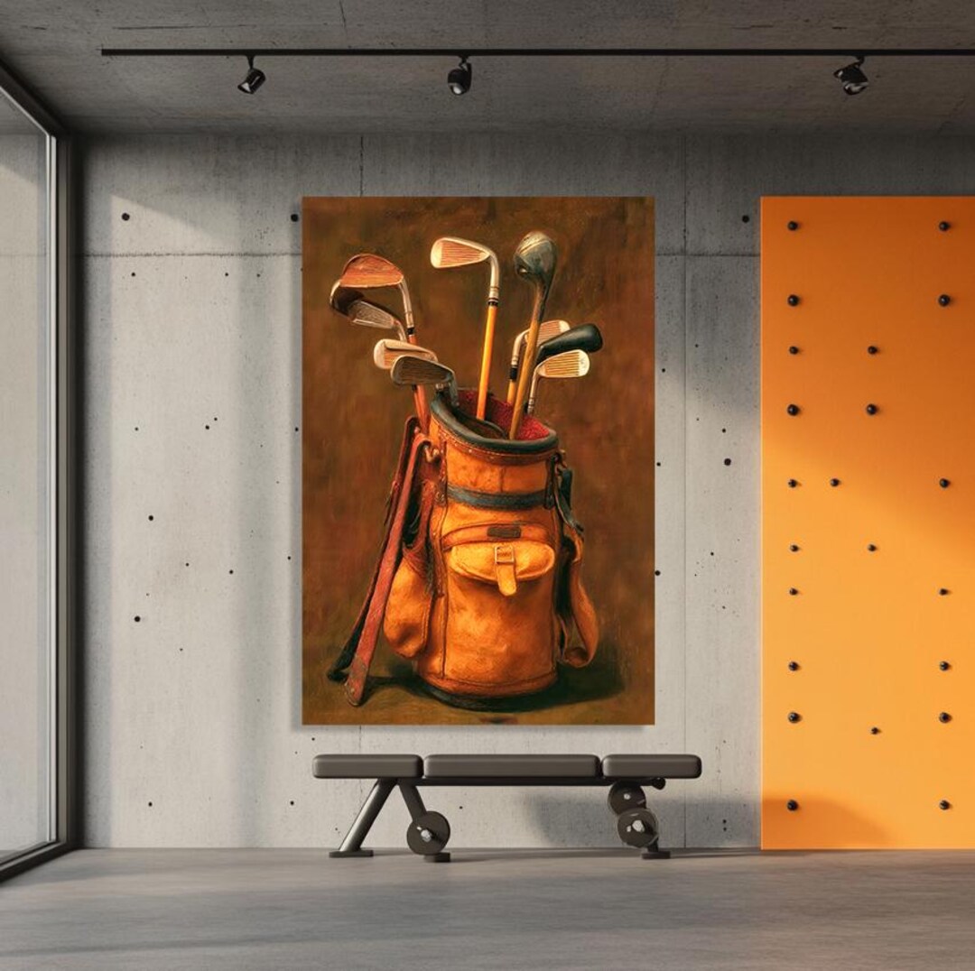 Vintage Golf Bag Canvas. Retro Golf Clubs Wall Art. Sports Lover Decor ...