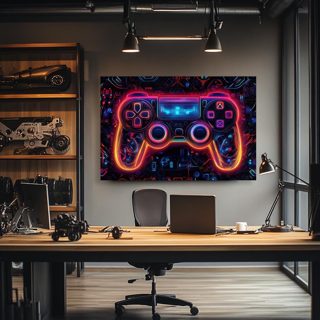 Joystick for Computer Games, Canvas Print. Colorful Gamepad, Wall Art ...