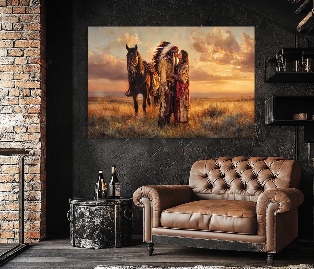 Native American Love Canvas Print. Romantic Western Sunset Print ...
