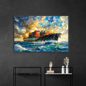 Cargo Ship Sailed the Ocean Carrying Cargo, Goods Canvas Print ...