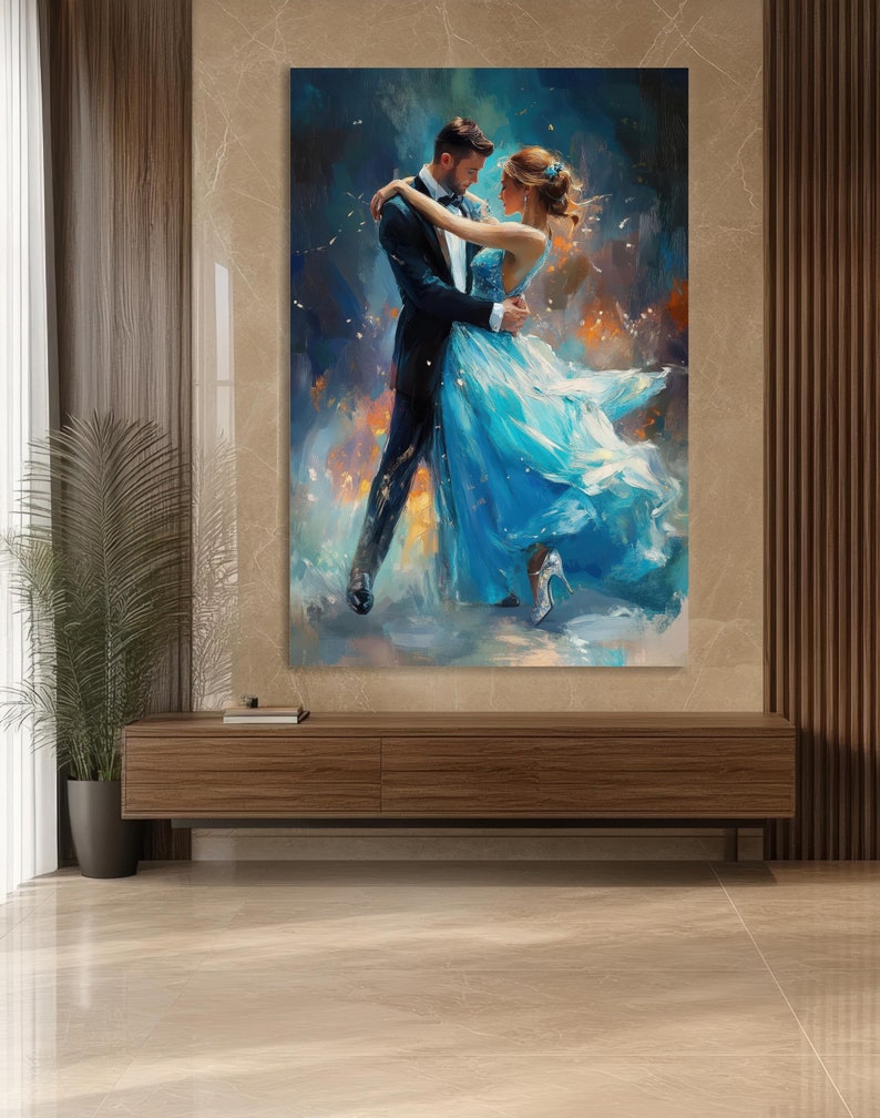 Ballroom Dance, Dancing Couple, Canvas Print. Blonde in Blue Dress and ...