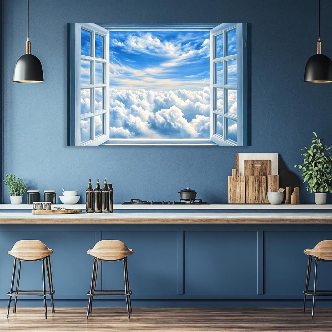 Window With White Shutters With Blue Sky View Wall Art. Open Window to ...