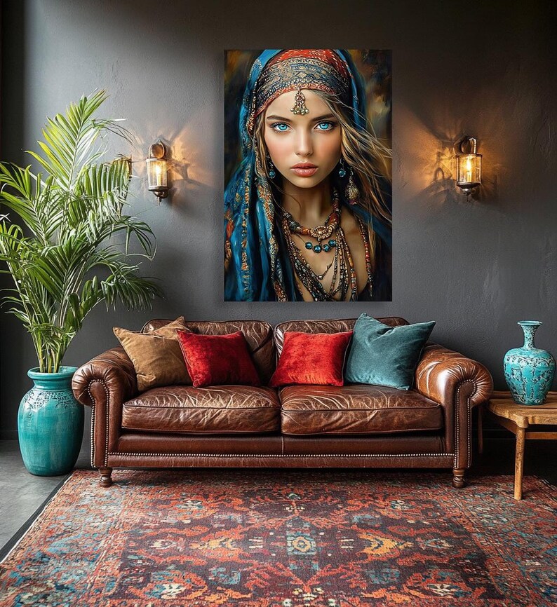Vibrant Portrait of Young Gipsy Woman, Canvas Print. Tzigane Woman in ...