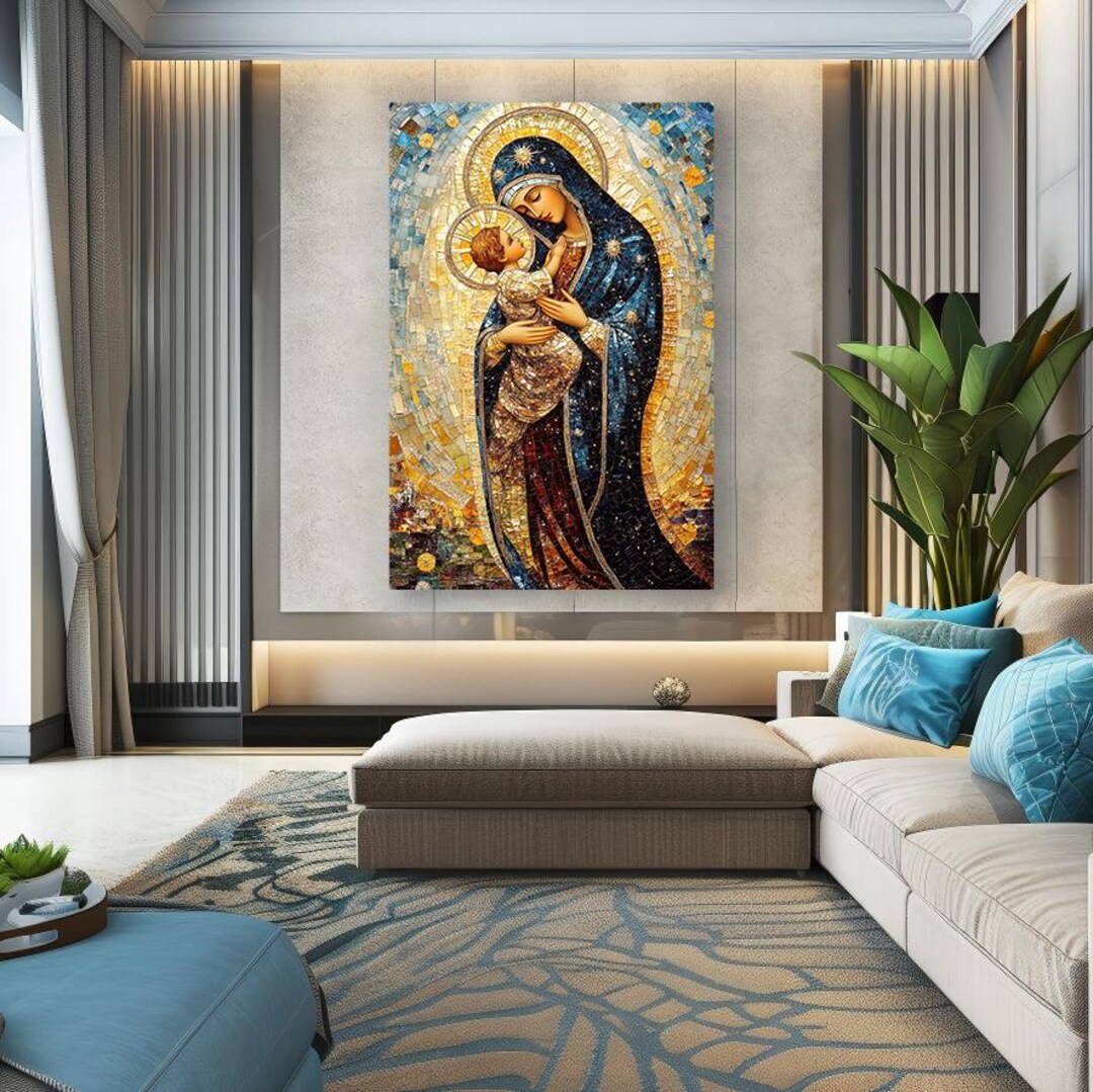 Saint Maria With Golden Halo Religious Wall Art. Blessed Virgin Mary ...