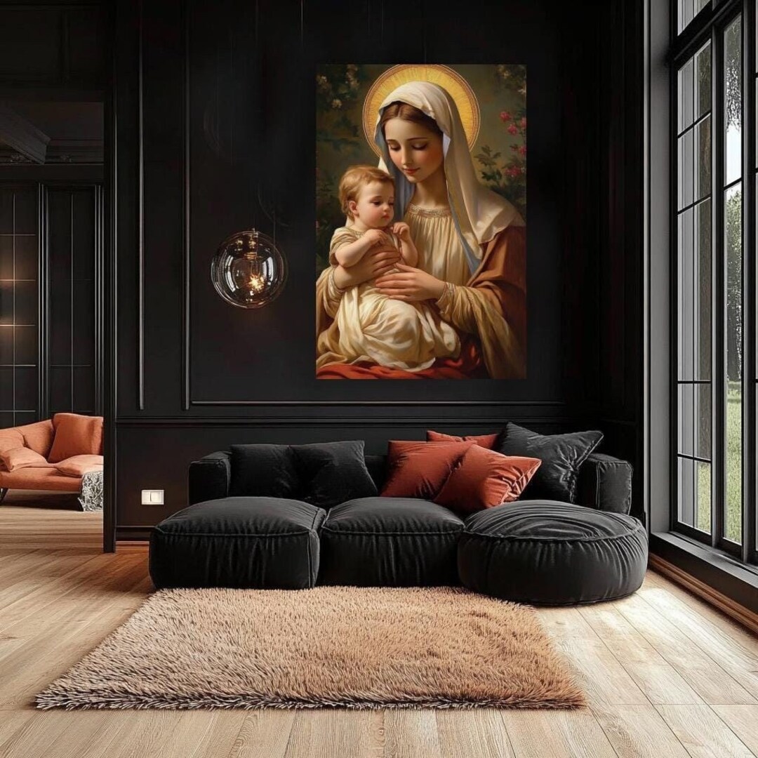 Maria With Baby Wall Art. Blessed Virgin Mary Holding Child on Her Arms ...