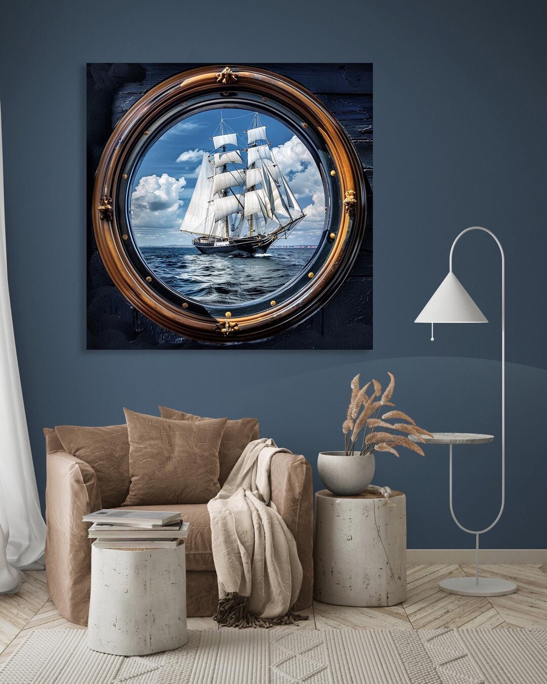 Ship Window With Overlooking Vintage Sailboat on Ocean Waves Canvas ...