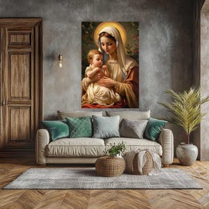 Maria With Baby Wall Art. Blessed Virgin Mary Holding Child on Her Arms ...
