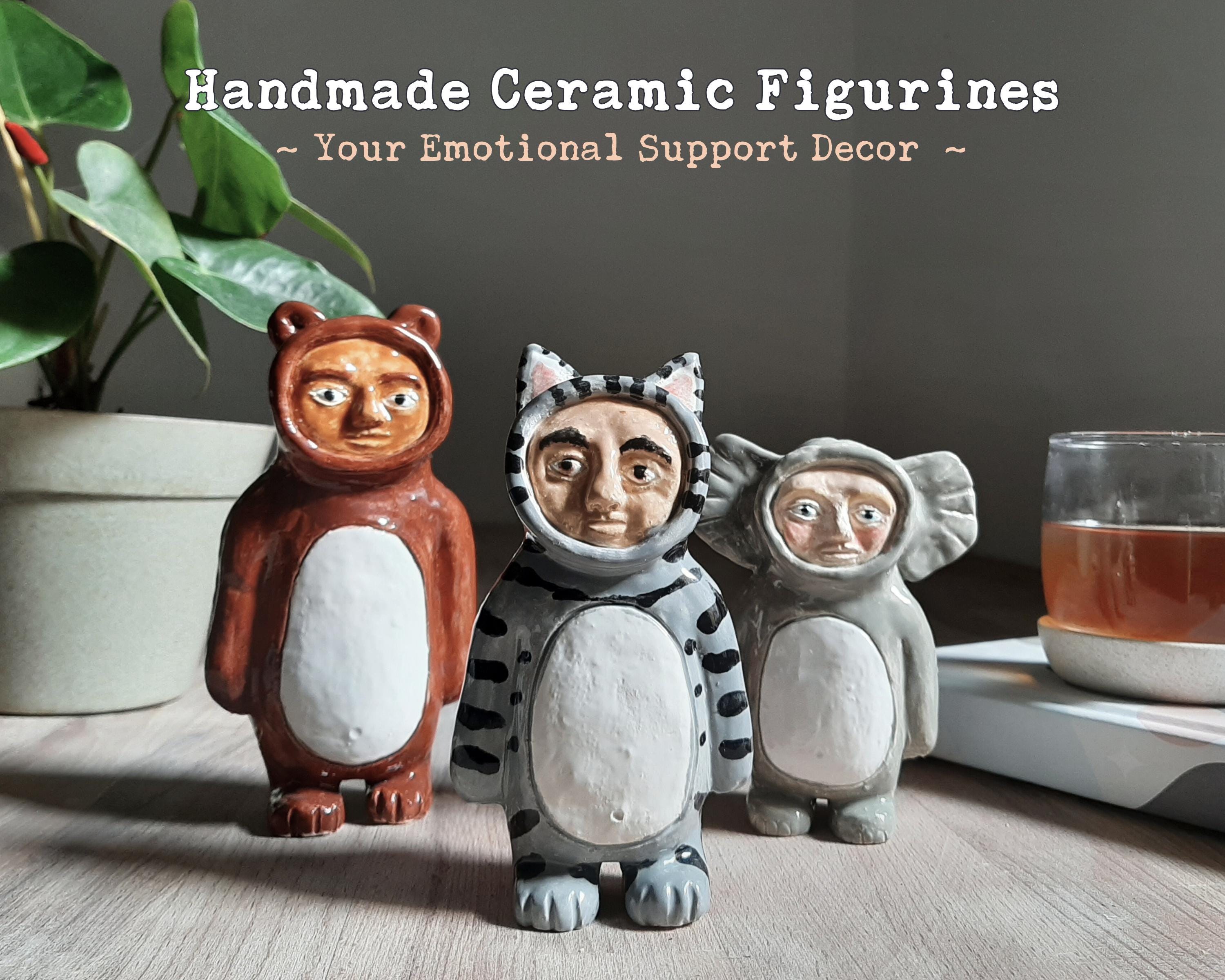 Ceramic Figurines Handmade Hybrid Animal Sculpture Emotional Support ...