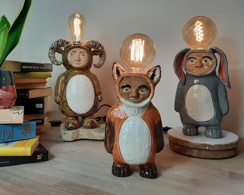 Table Lamp Floppy-eared Grey Rabbit Ceramic Desk Lamp Handmade Bunny ...