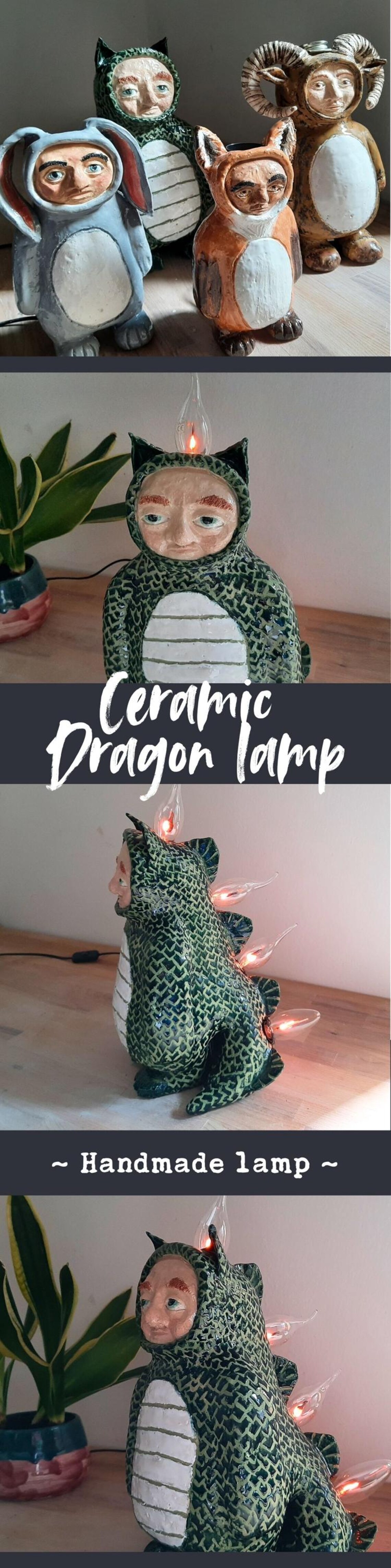 Dragon Table Lamp Ceramic Desk Lamp Handmade Standing Lamp for Mystical ...