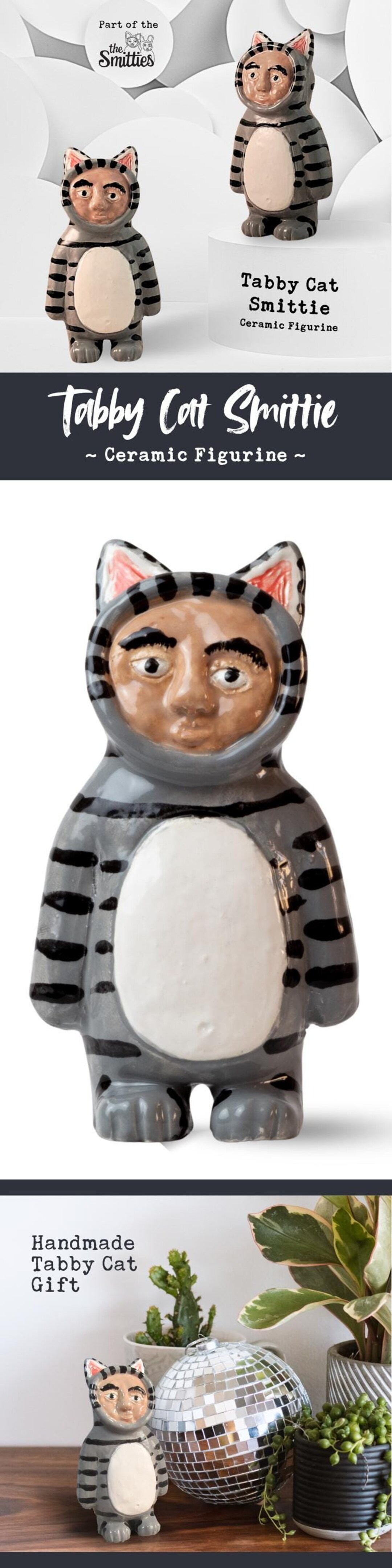 Handmade Tabby Cat Gift for Minimal Home Decoration Ceramic Statue Art ...