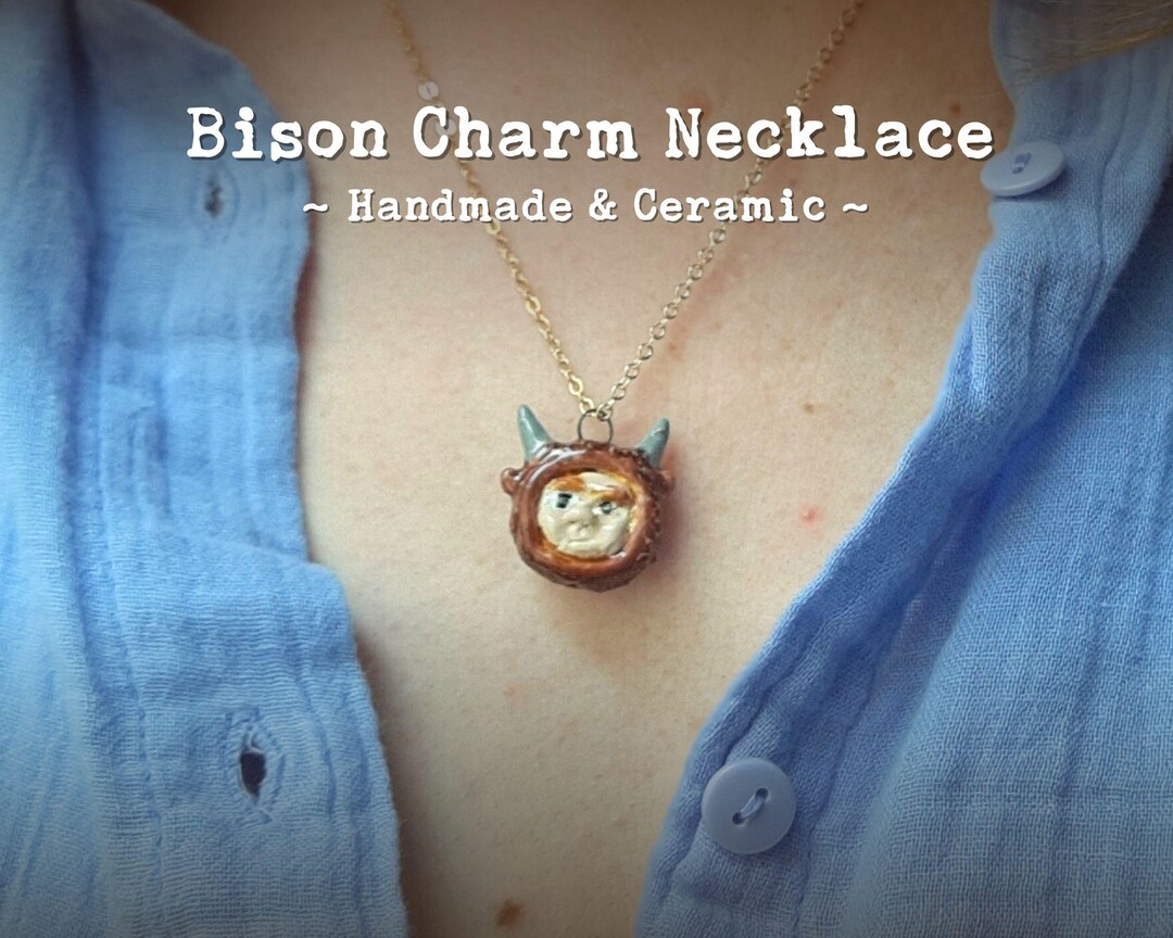 Bison Charm Necklace Handcrafted Ceramic Pendant Jewelry Handmade ...
