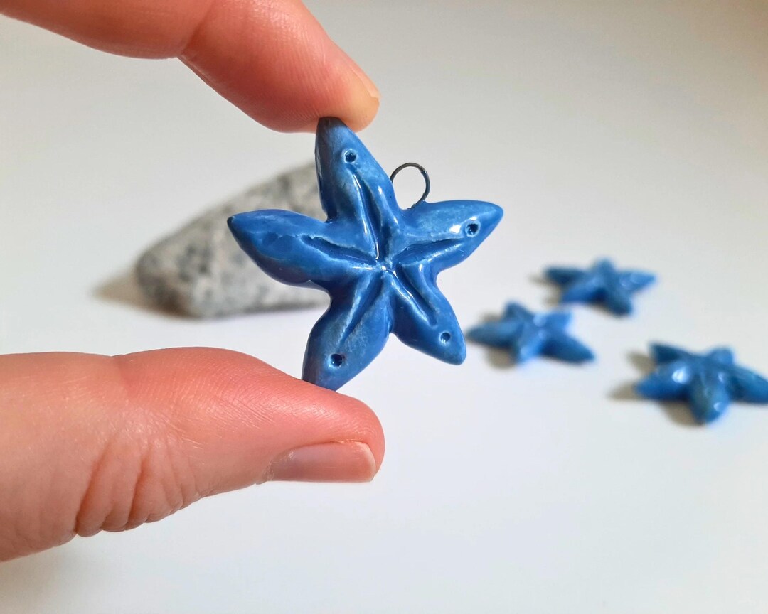 Blue Flower Charm Jewelry Making Supply Handmade Ceramic Charm Bag ...