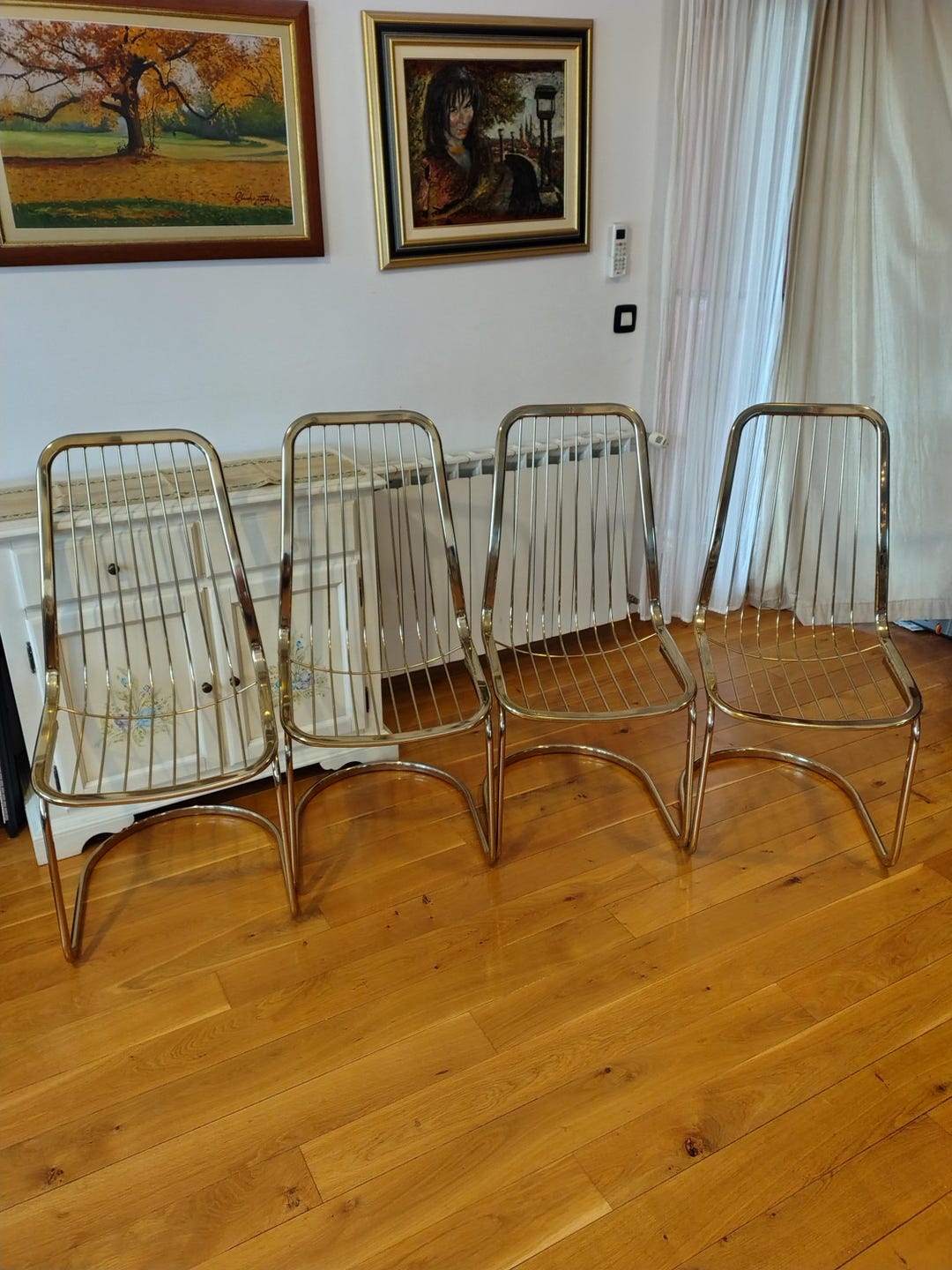 Mid - Century Golden Chrome Plating Dine Chairs/ 1 of 4 Vintage Gold ...