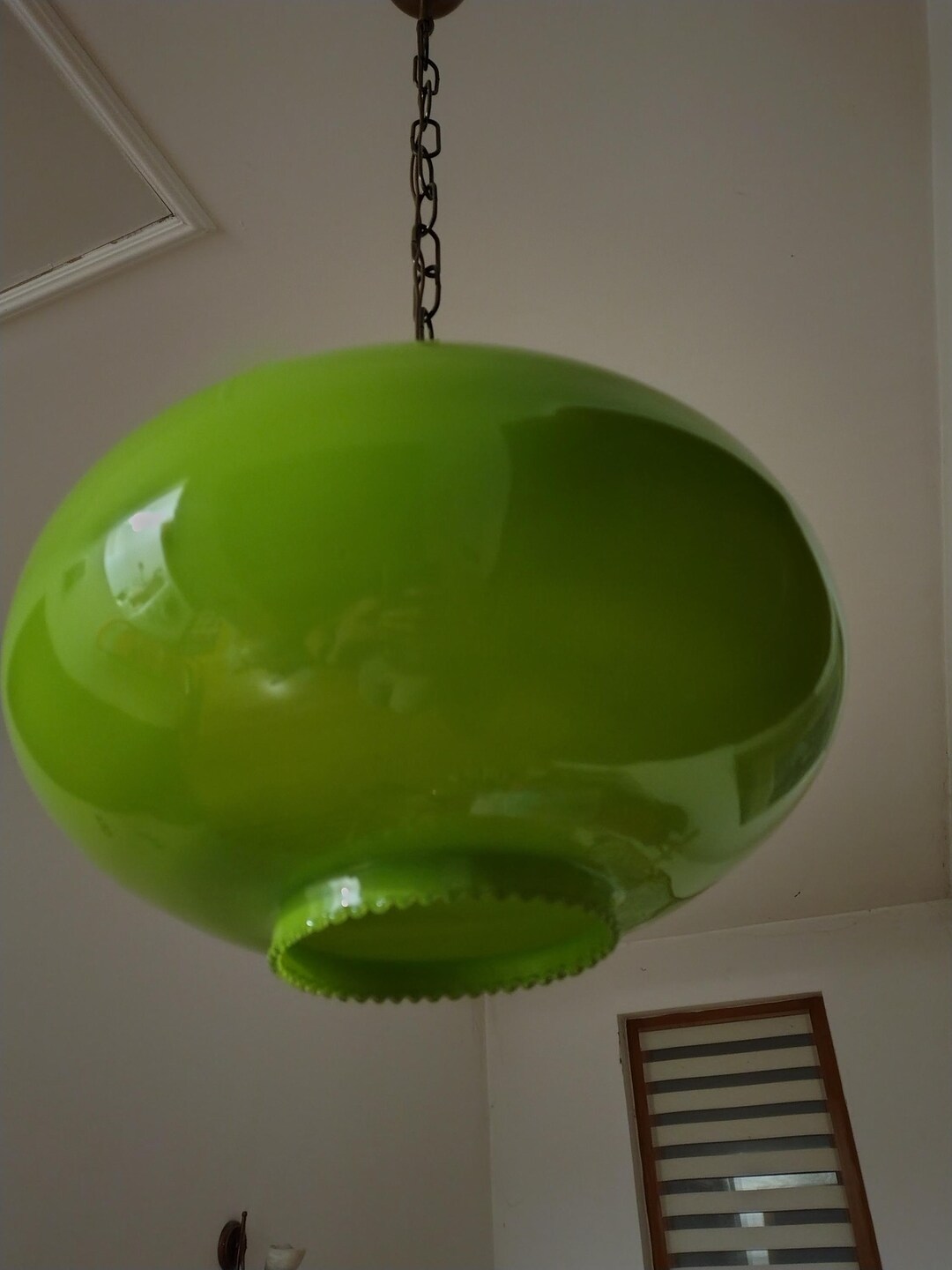 Retro Vintage MCM Opaline Glass Pendant Light/green Glass Ceiling Light ...